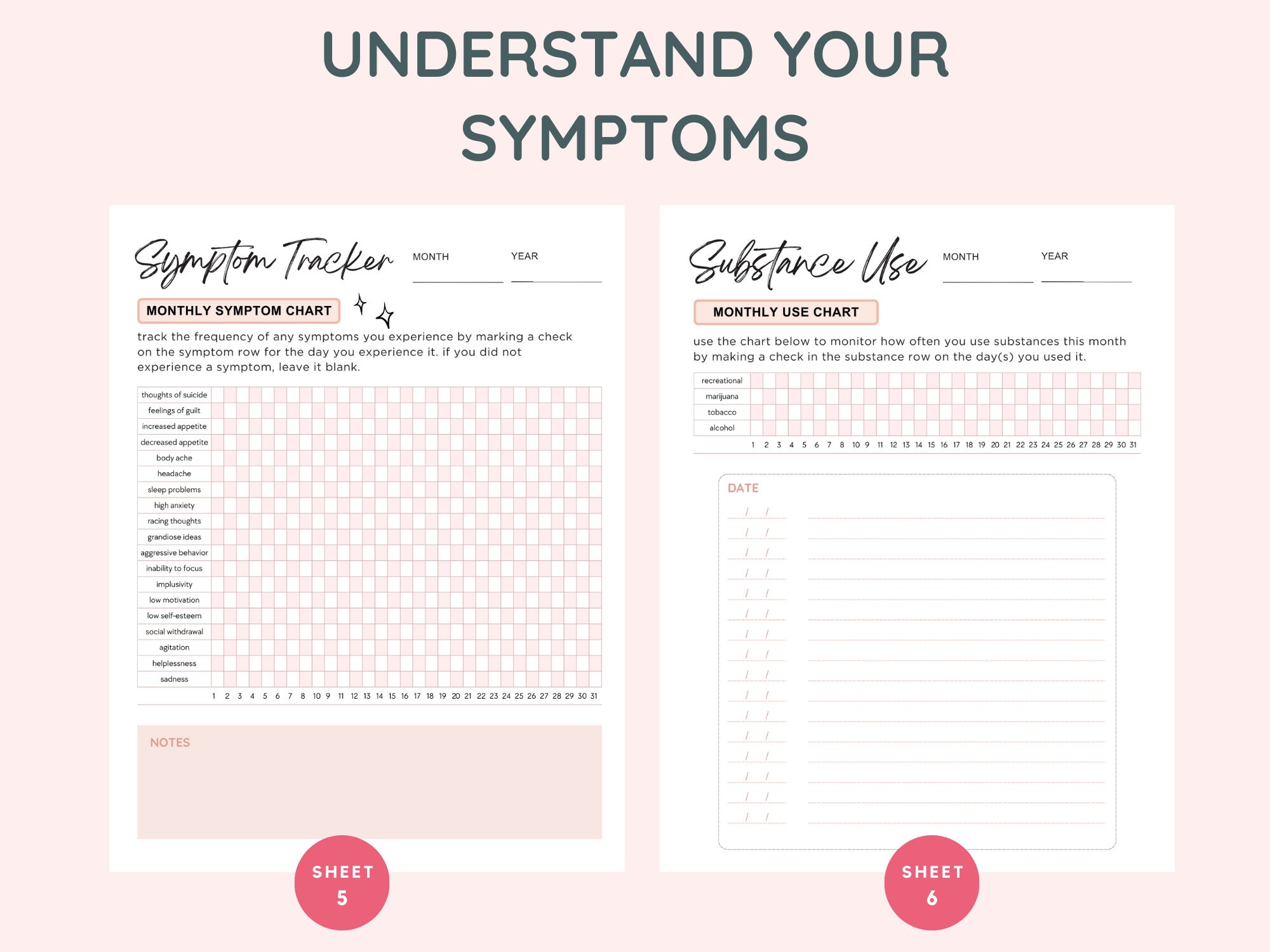 Anxiety Journal Bipolar Symptom Tracker Sleep Journal Mood Tracker - Etsy