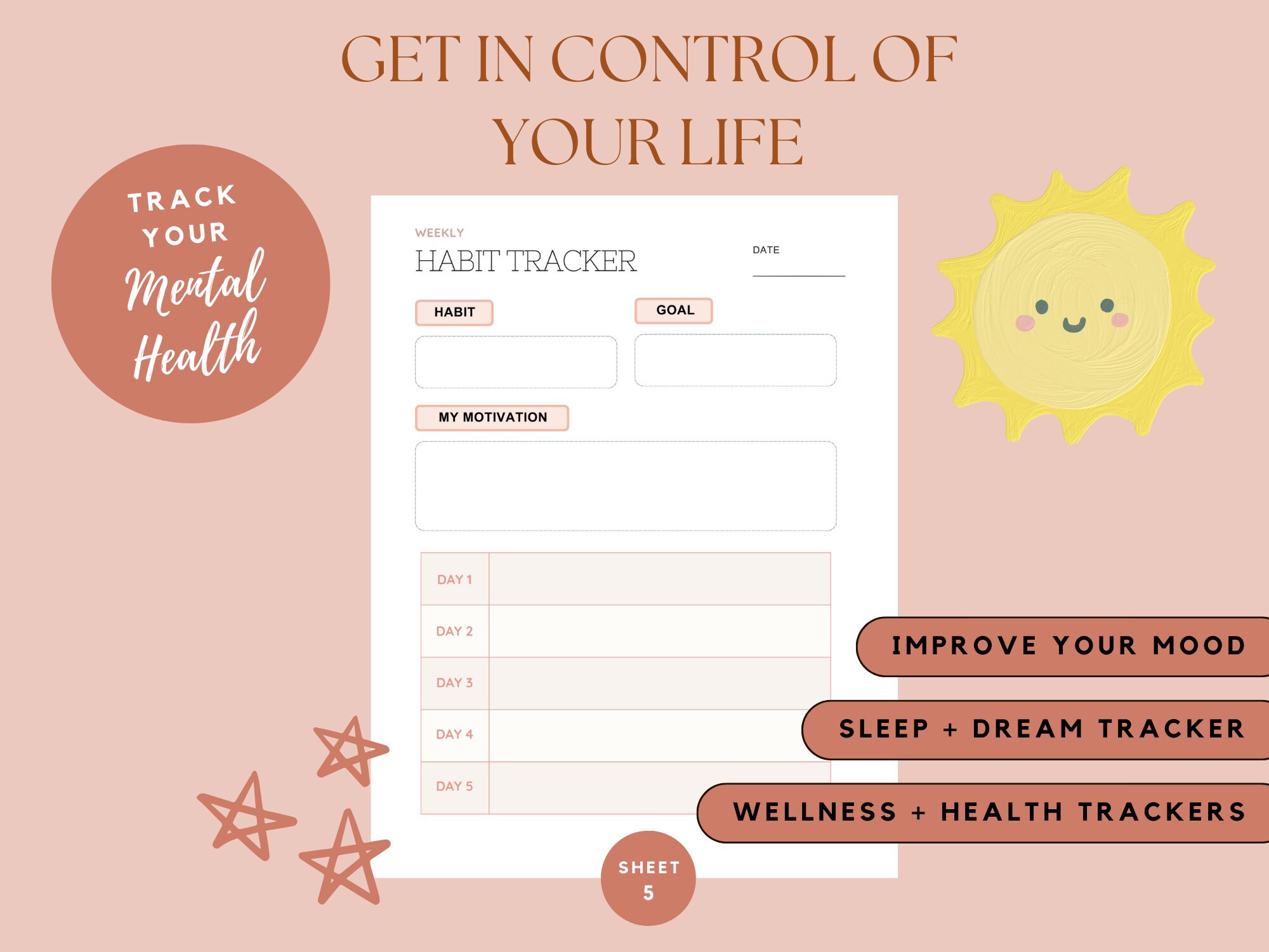 Mood Emotion Tracker Printable Mental Health Self Care Symptom Relief ...