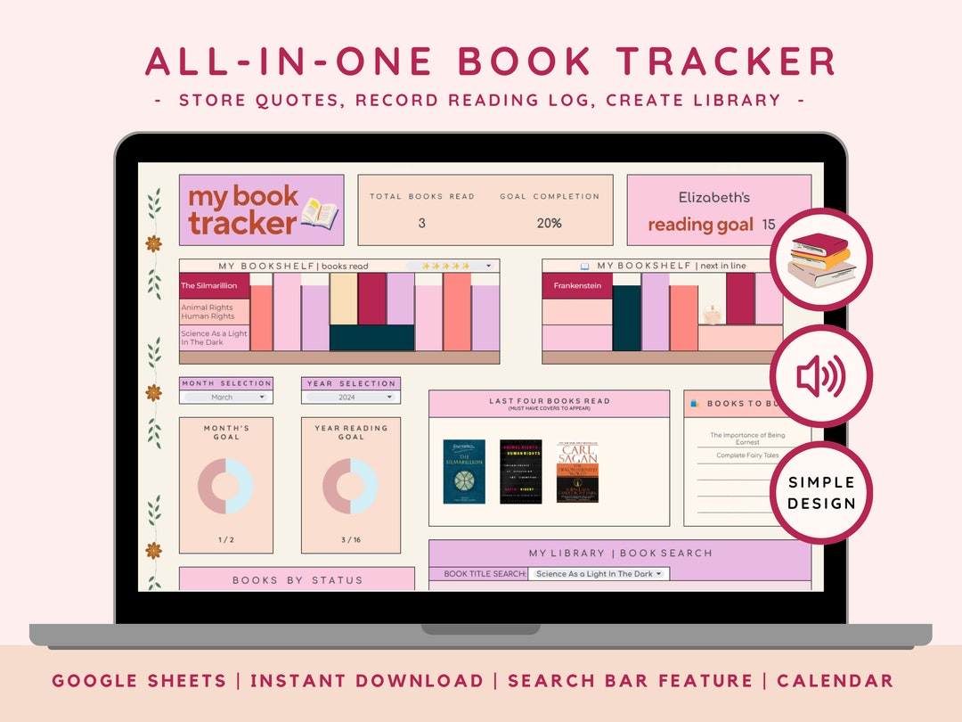 Reading Journal Book Tracker Log | Reading Log Spreadsheet Template ...