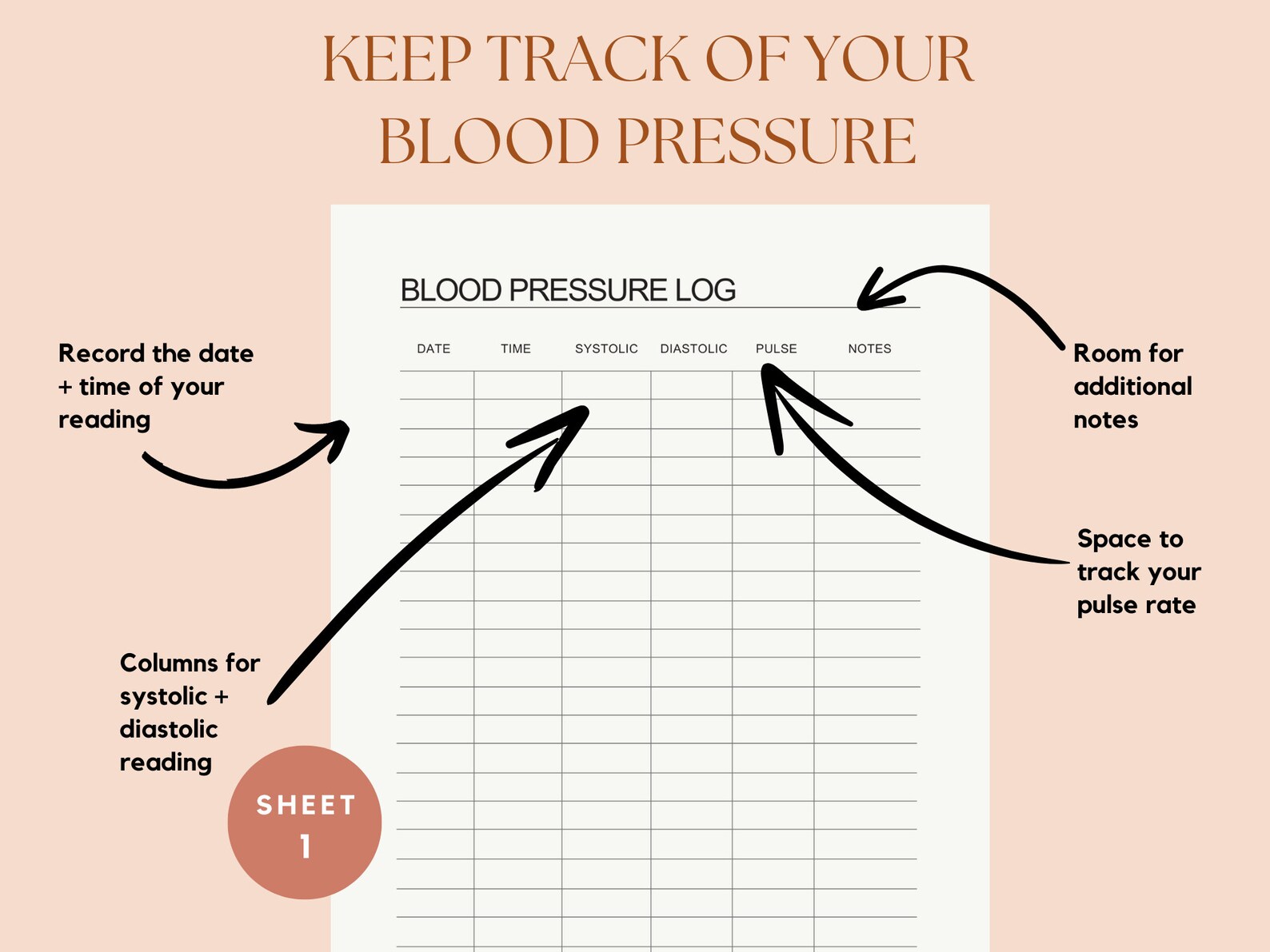 Blood Pressure Log Medical Tracker Printable Hypertension High BP - Etsy