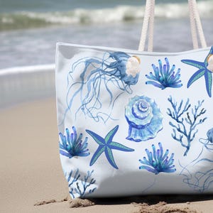 Custom Tote Bag Beach Bag Ocean Inspired Beach Tote Bag Vacation Bag ...