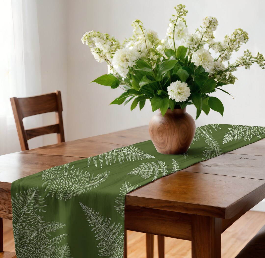 Fern Table Runner Custom Table Runner Fern Design Green Farmhouse Table ...