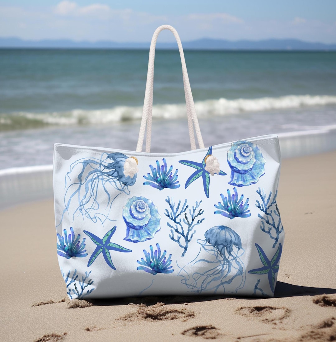 Custom Tote Bag Beach Bag Ocean Inspired Beach Tote Bag Vacation Bag ...