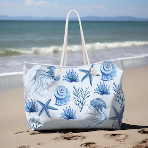 Custom Tote Bag Beach Bag Ocean Inspired Beach Tote Bag Vacation Bag ...