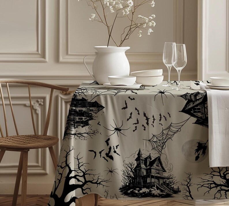 Halloween Tablecloth Haunted House Tablecloth With Bats Haunted Mansion ...