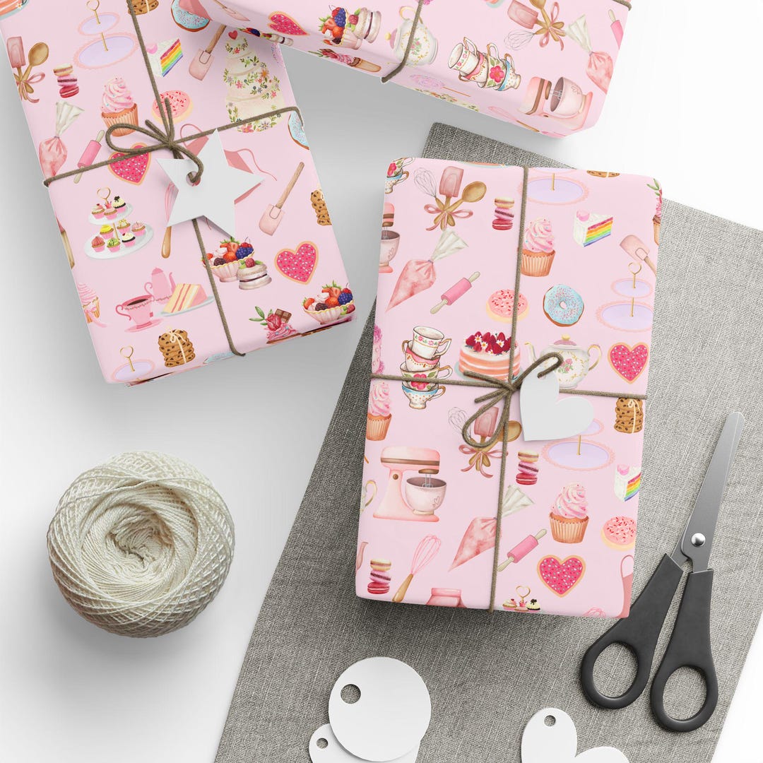 Custom Wrapping Paper Wrapping Paper Roll Pink Sweet Treats Bakery Gift ...