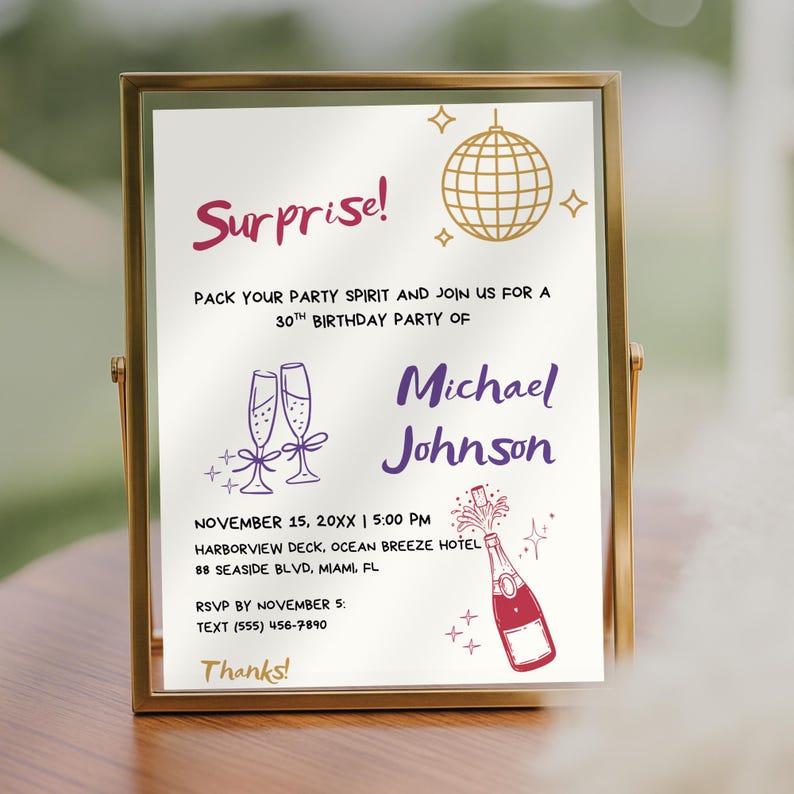 30th Birthday Surprise Invitation | Playful Editable Canva Invite ...