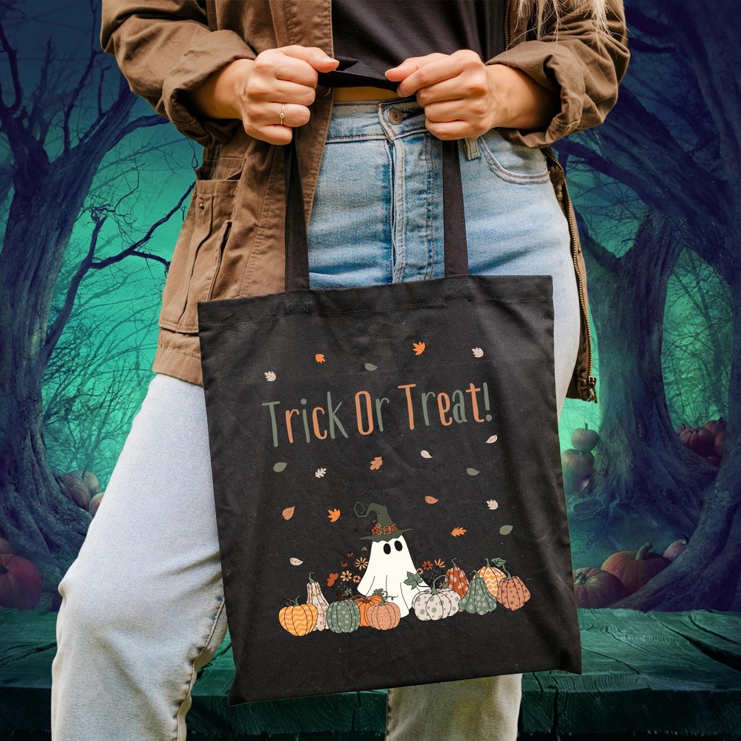 Halloween Boho Trick or Treat Tote Bag, Ghost Trick-or-treat Bag, Ghost ...