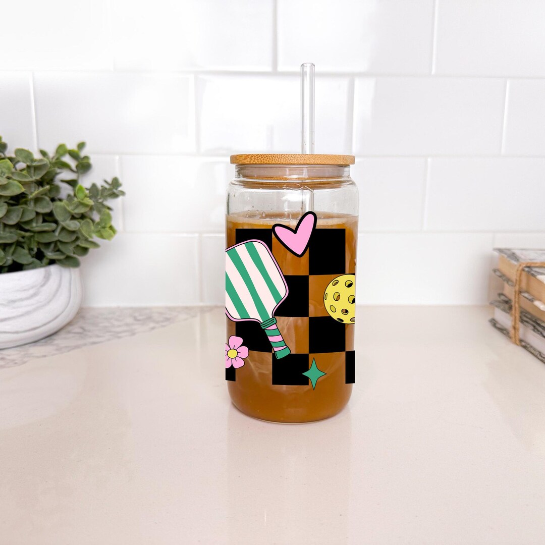 Pickleball Iced Coffee Glass Cup Gift, Pickleball Glass Can, Pickleball ...