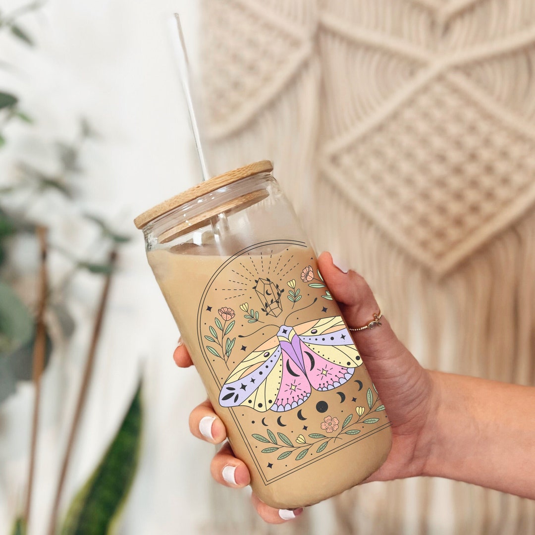 Moth Iced Coffee Glass, Moth Glass Cup, Moth Glass, Iced Coffee Cup ...