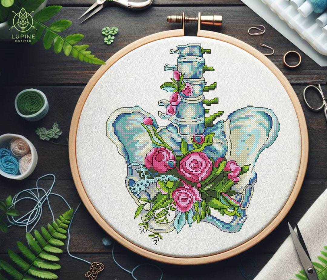 Cross Stitch Pattern, Instant Download Pdf, Floral Pelvis, Viscera ...