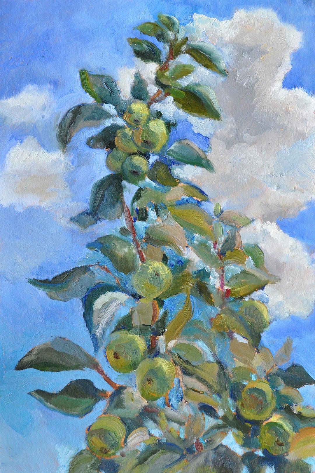 Apple Tree Branch Original Small Oil Painting Panel Apple Tree Artwork ...