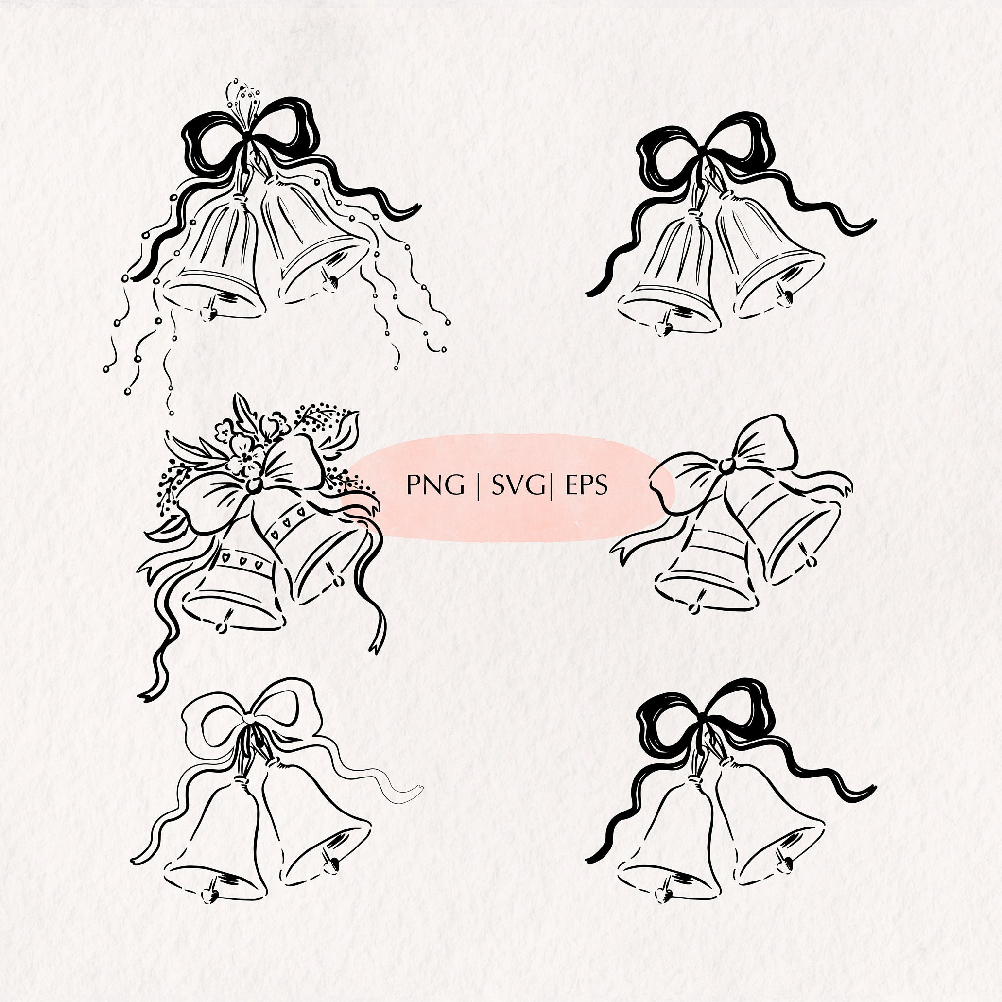 Set of Wedding Bells Clipart SVG PNG Black & White Hand Drawn Wedding ...