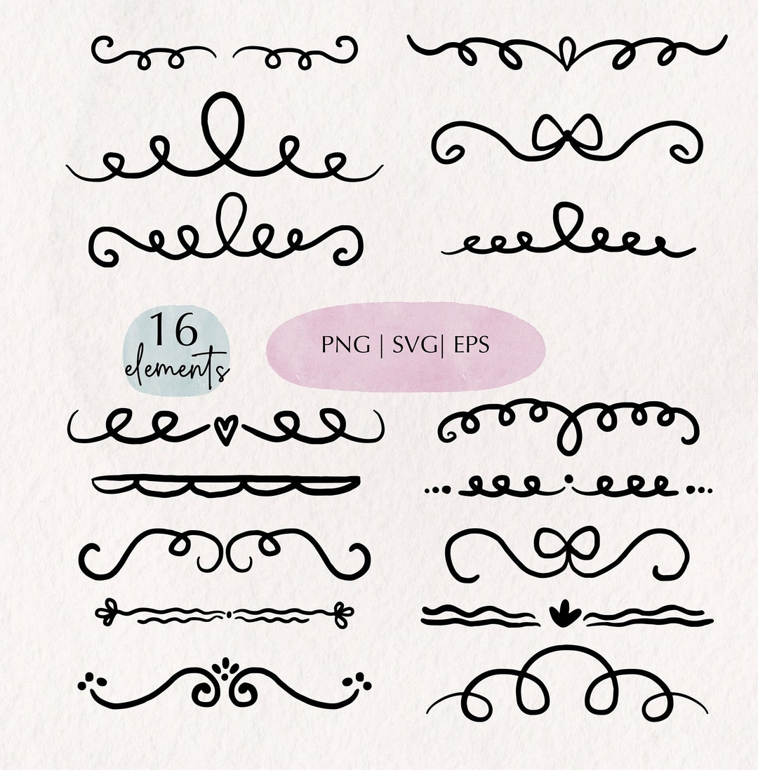 16 Hand Drawn Wavy Borders Frames Decorative Ornament Dividers Set SVG ...