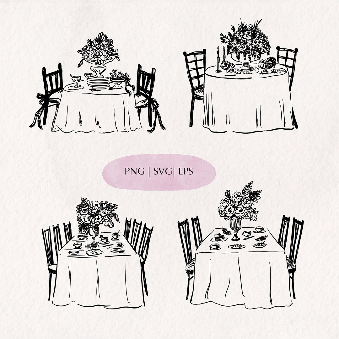 Wedding Dinner Clipart Invitation Bundle Hand Drawn Tables SVG PNG ...