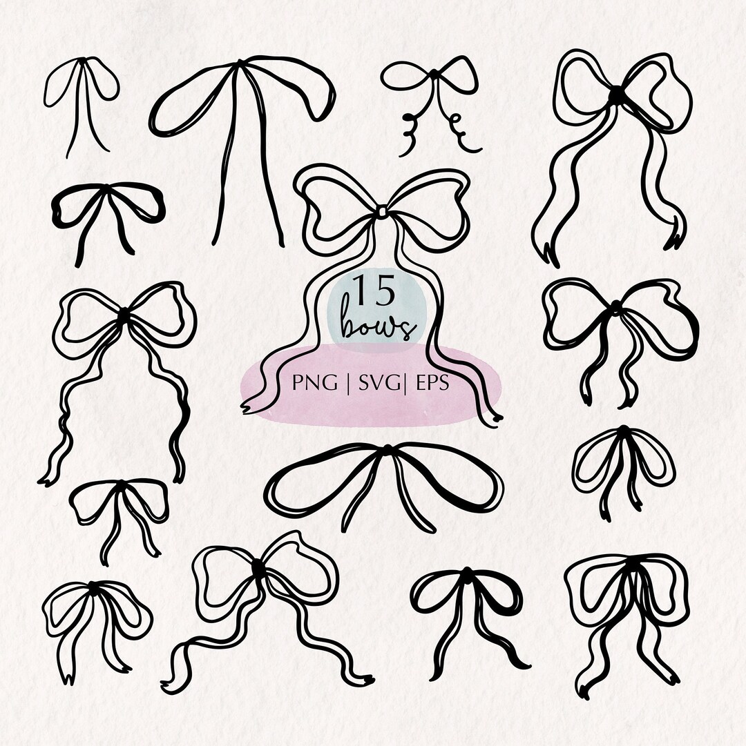 15 Hand Drawn Bows SVG PNG EPS Icons Clipart for Wedding Stationary ...