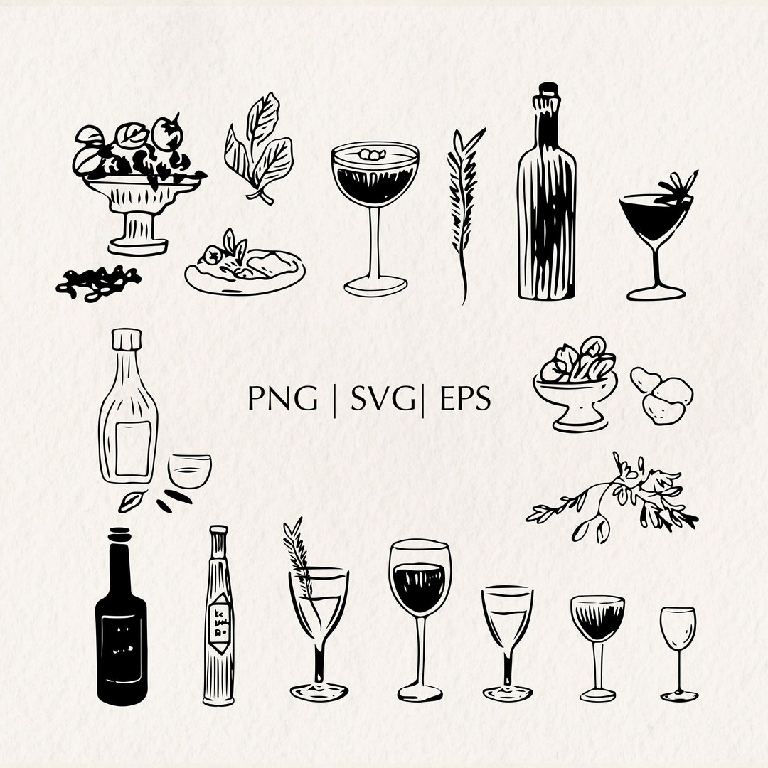Italian Food & Beverages Wedding Dinner SVG PNG Menu Icons Clipart Hand ...