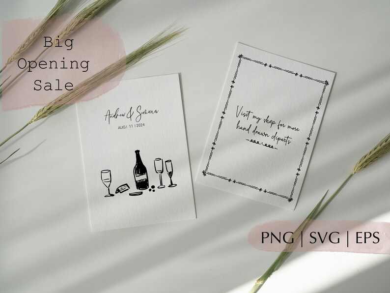 4 Hand Drawn Italian Food & Beverage Sets SVG Black White Wedding ...