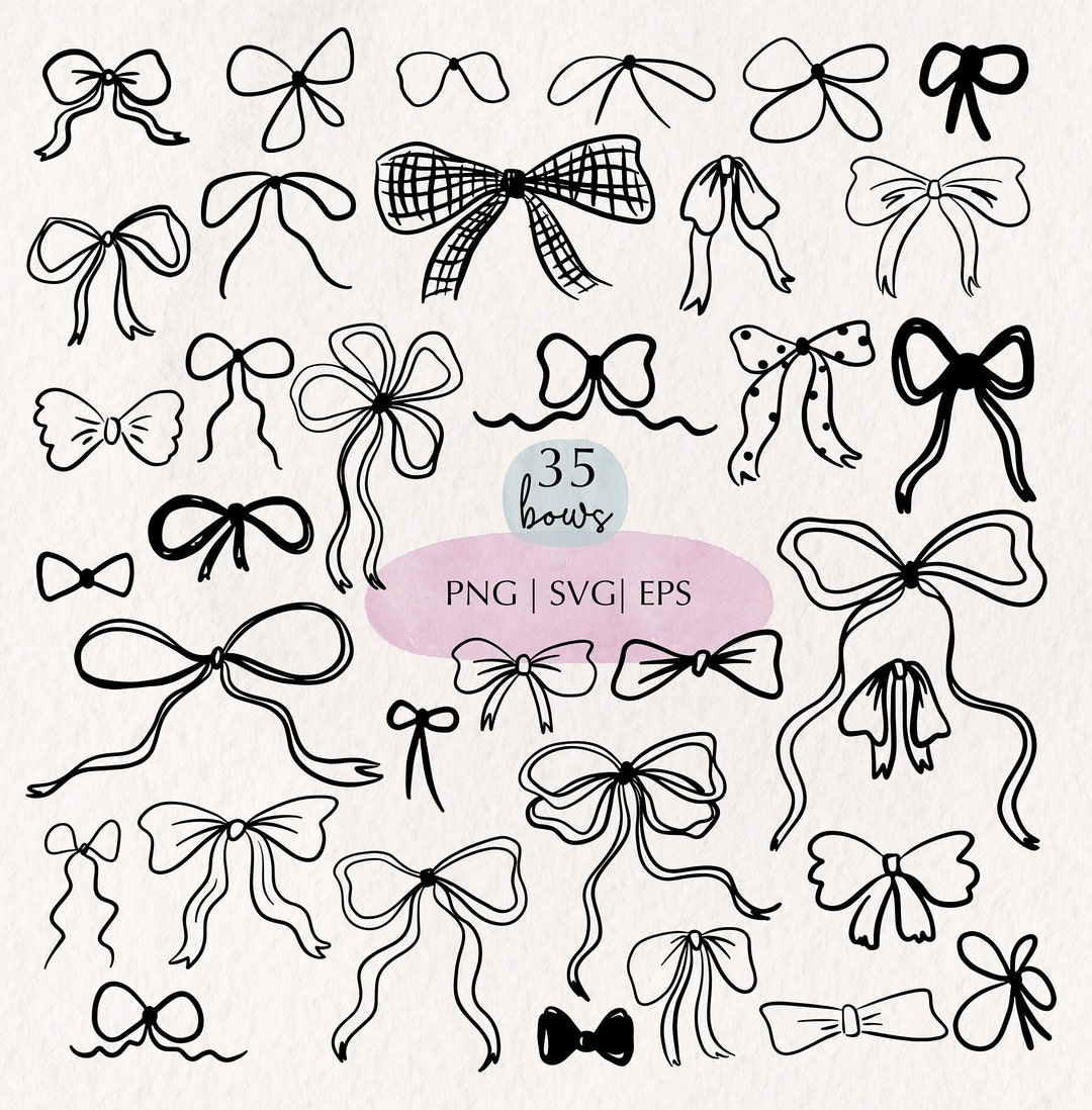 35 Black & White Hand Drawn Bows SVG PNG Icons Clipart for Wedding ...