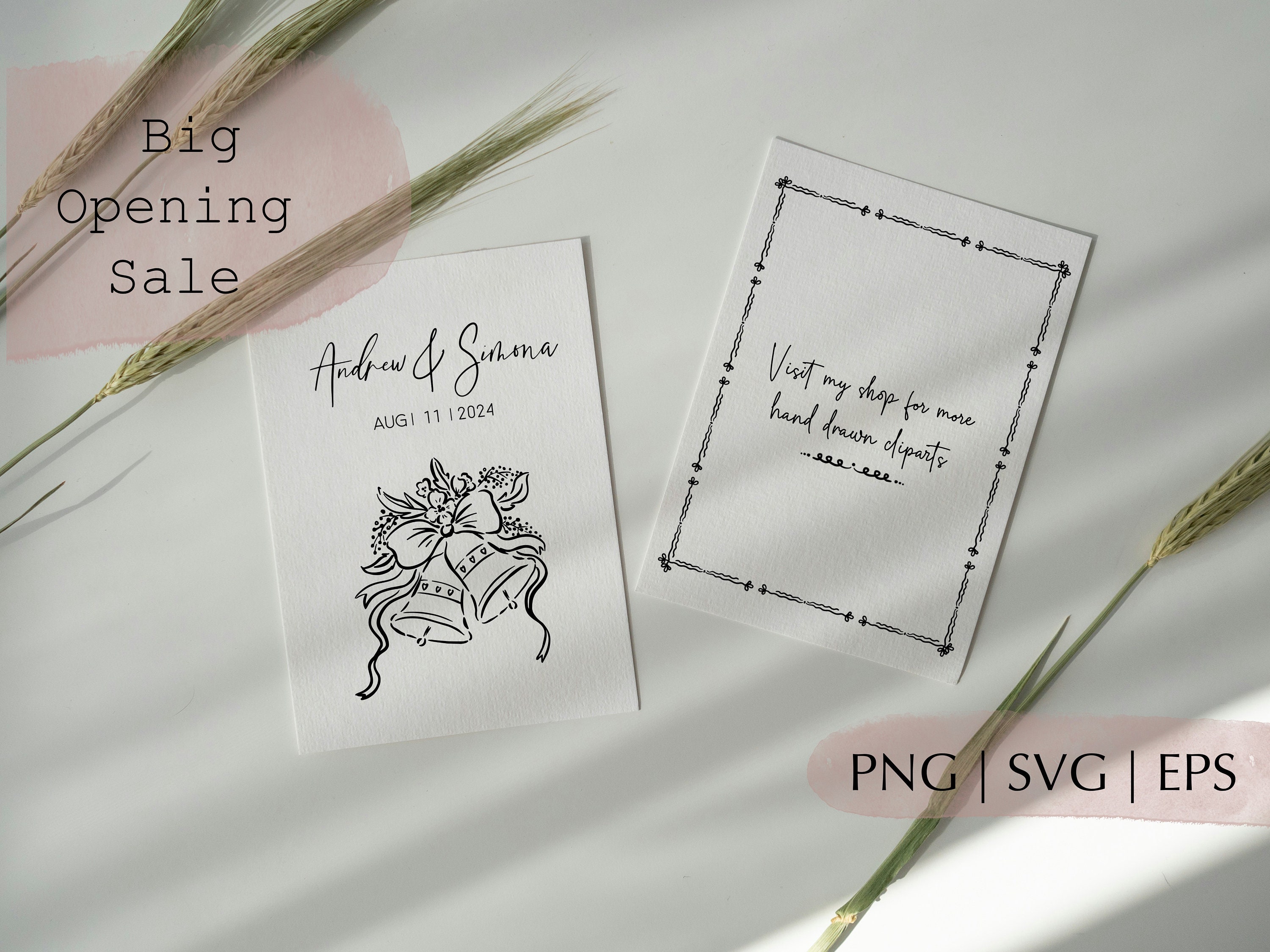 Set of Wedding Bells Clipart SVG PNG Black & White Hand Drawn Wedding ...