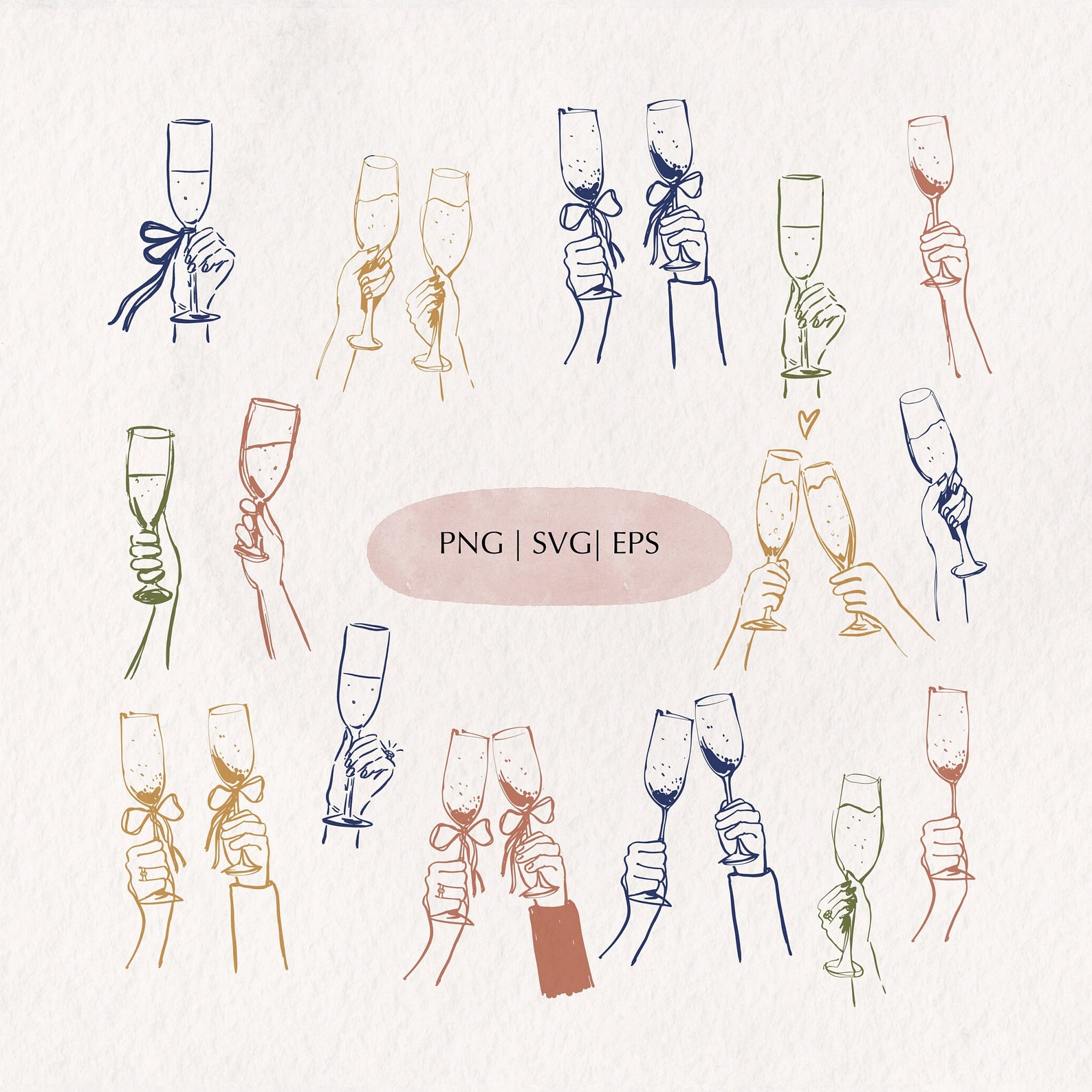 Hand Drawn Cheers Wedding Clipart SVG PNG Cin Cin Champagne Wine ...