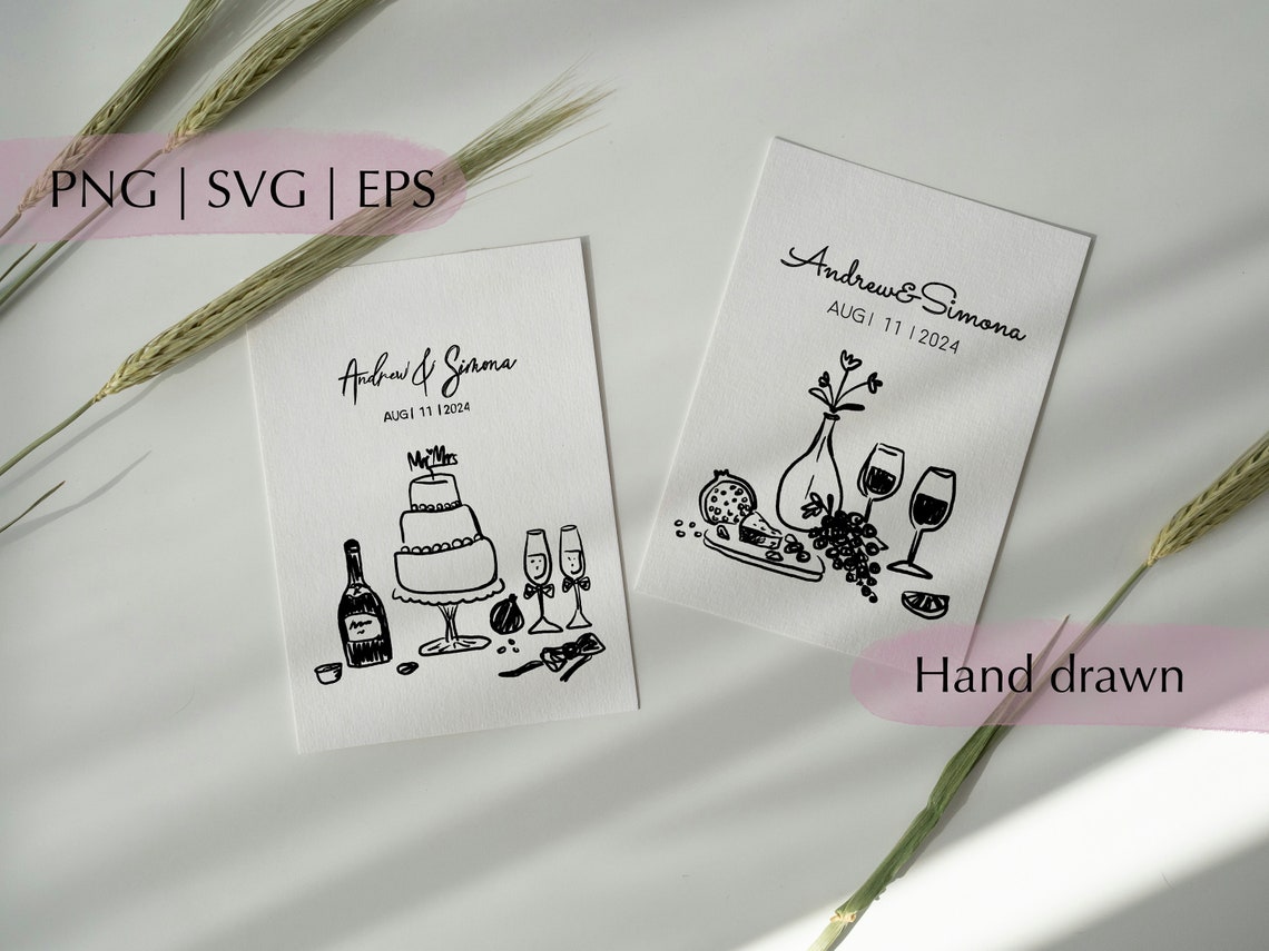 Wedding Dinner Table Ink Icons for Wedding Invitation With Food and ...