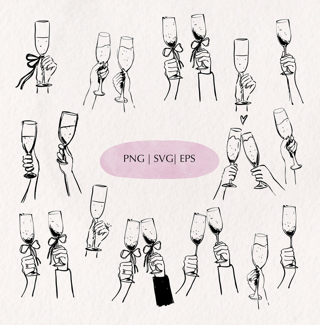 Hand Drawn Cheers Wedding Clipart SVG PNG Cin Cin Champagne Wine ...