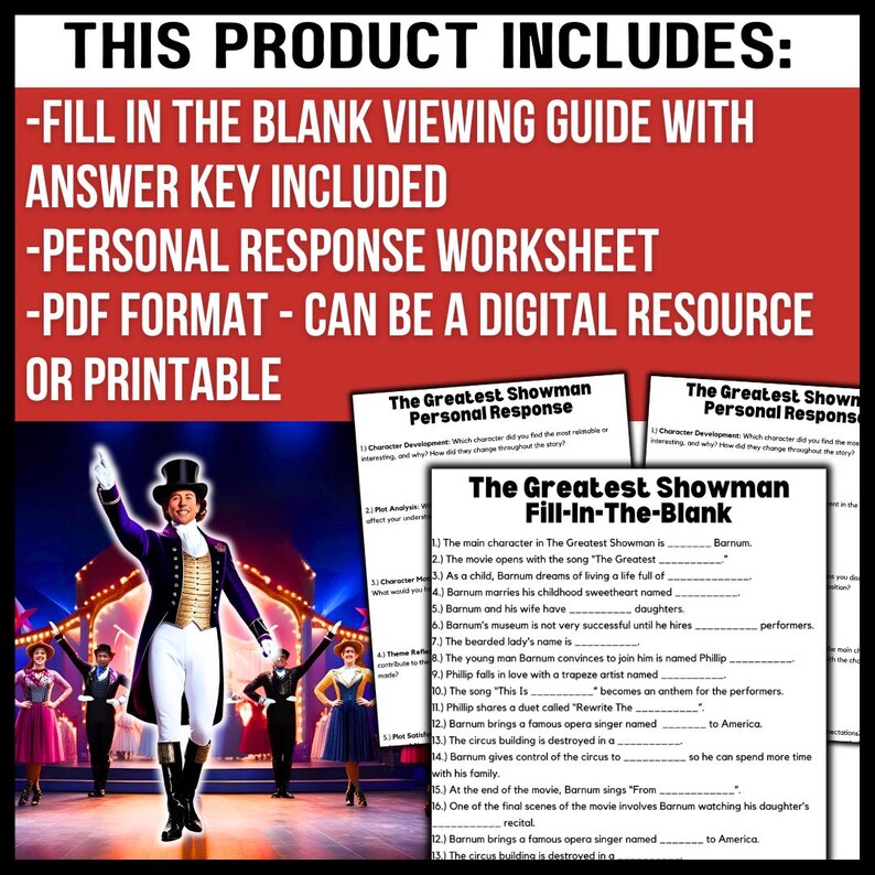 The Greatest Showman: Fill in the Blank Viewing Guide & Response ...