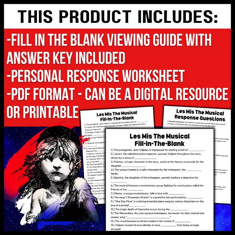 Les Misérables the Musical: Fill in the Blank Viewing Guide & Response ...