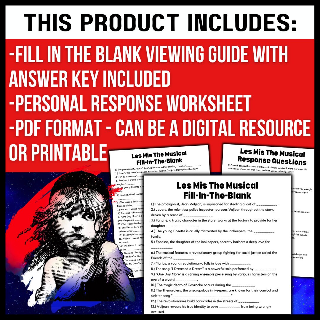 Les Misérables the Musical: Fill in the Blank Viewing Guide & Response ...