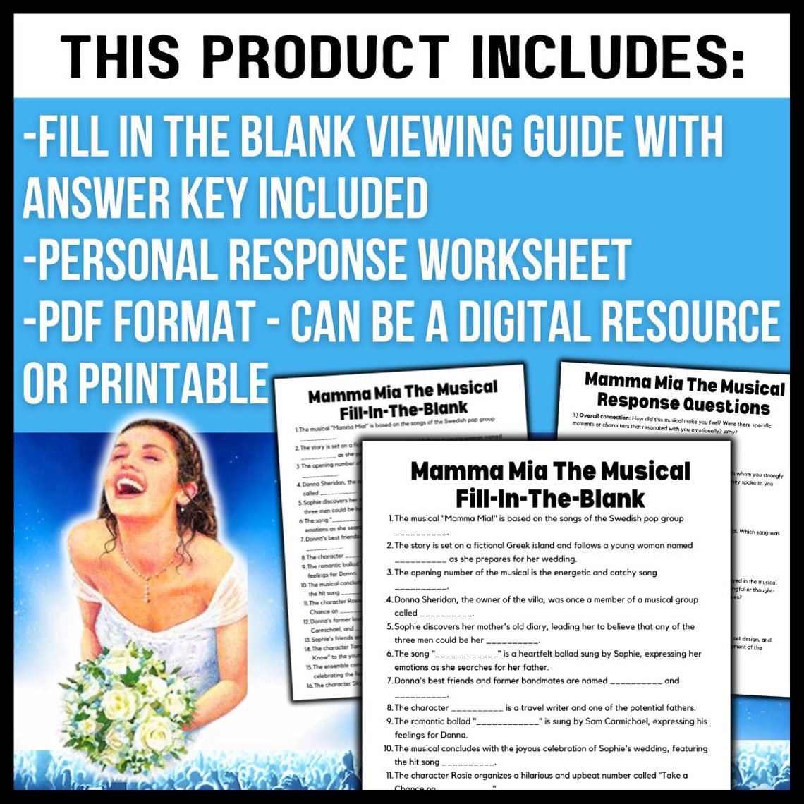 Mamma Mia the Musical: Fill in the Blank Viewing Guide & Response ...