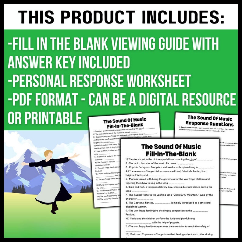The Sound of Music: Musical Fill in the Blank Viewing Guide & Response ...