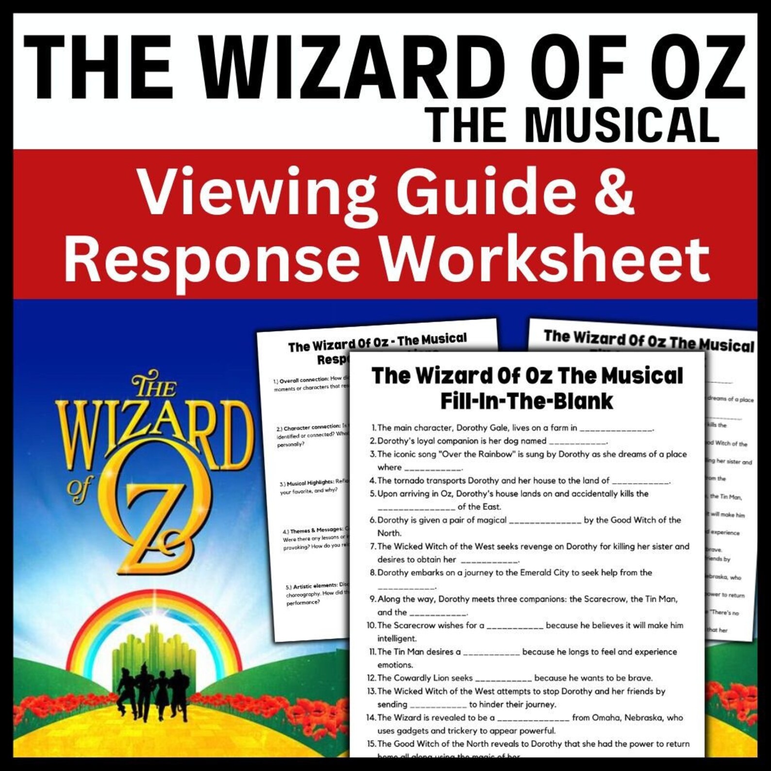 The Wizard of Oz Musical: Fill in the Blank Viewing Guide & Response ...