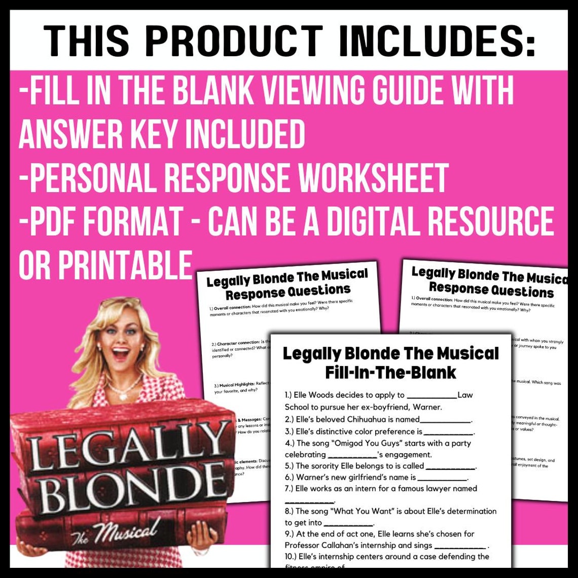 Legally Blonde the Musical: Fill in the Blank Viewing Guide & Response ...