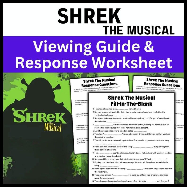 Shrek the Musical: Fill in the Blank Viewing Guide & Response Worksheet - Etsy