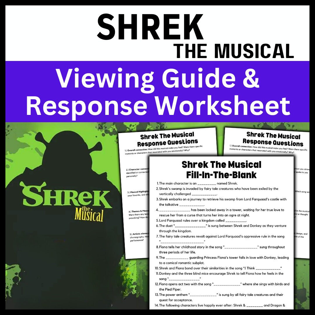 Shrek the Musical: Fill in the Blank Viewing Guide & Response Worksheet ...
