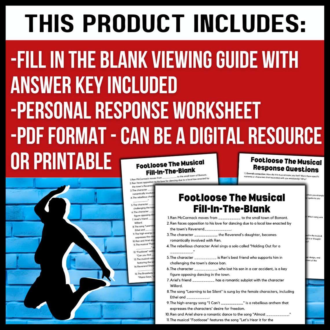 Footloose the Musical: Fill in the Blank Viewing Guide & Response Worksheet - Etsy
