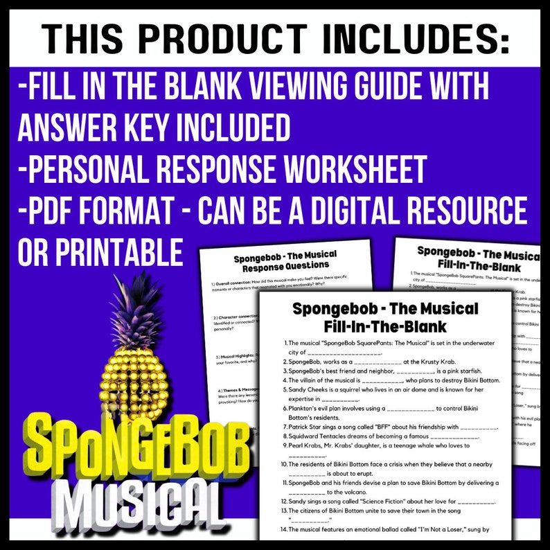 Spongebob the Musical: Fill in the Blank Viewing Guide & Response ...
