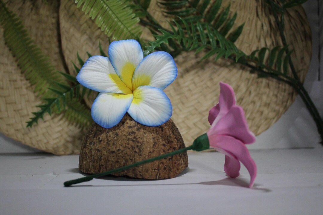 Blue And/or White and Yellow Plumeria Ear Pick, Artificial Foam Flower ...