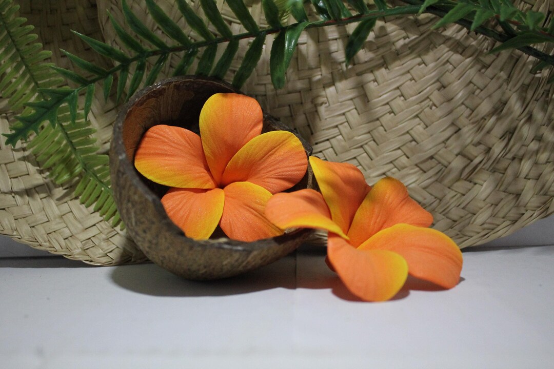 Orange Plumeria Ear Pick, Artificial Foam Flower, Frangipani Hair Stick ...