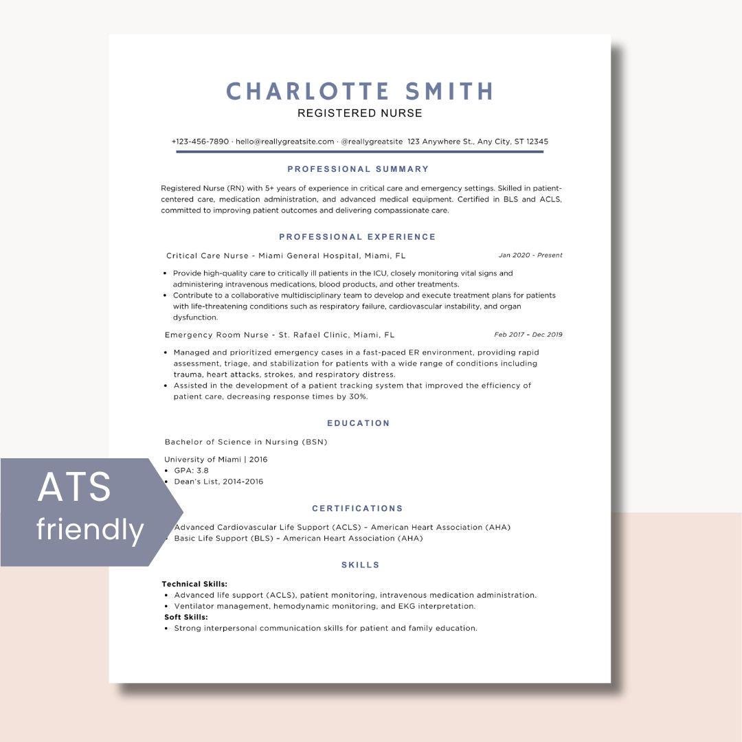 Customizable Resume Template for Medical and Healthcare Jobs ATS ...