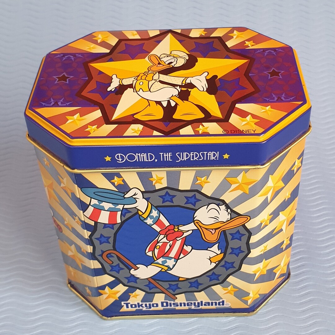 Vintage Octagonal Tin Box Disney Japan Tokyo Donald Duck the Superstar ...