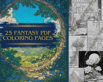 Magical Fantasy Coloring Book Digital Printable Adult and Children ...