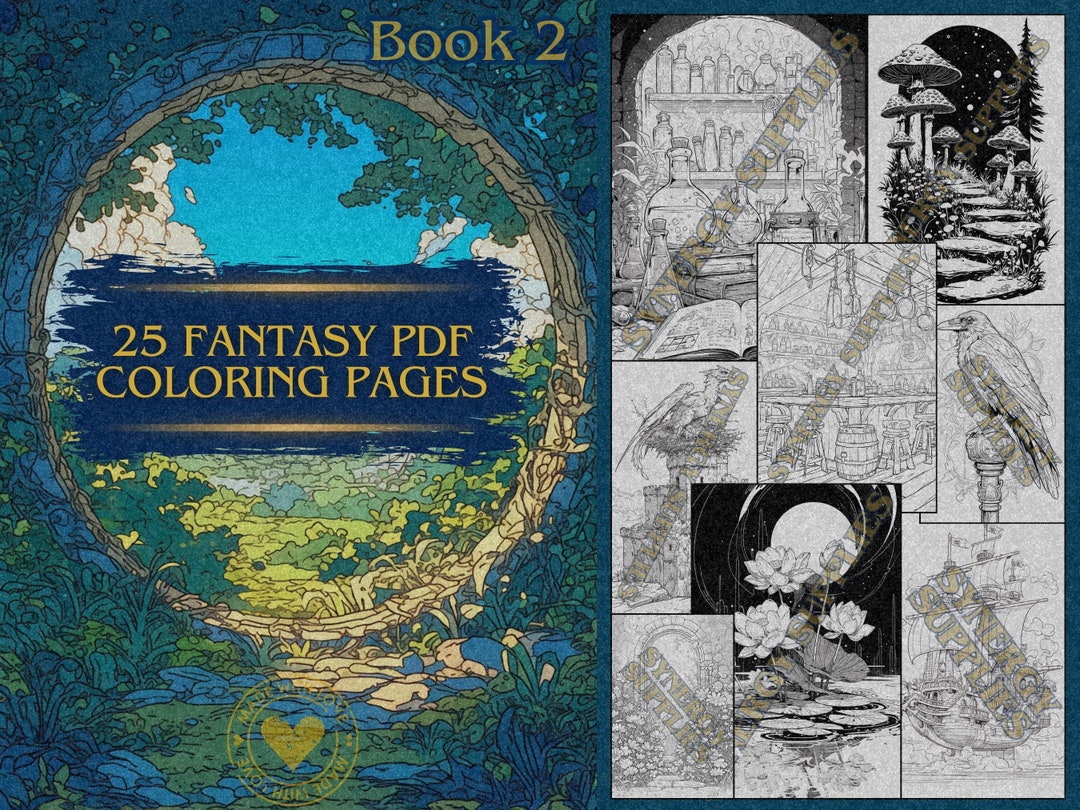 Magical Fantasy Coloring Book Digital Printable Adult and Children ...