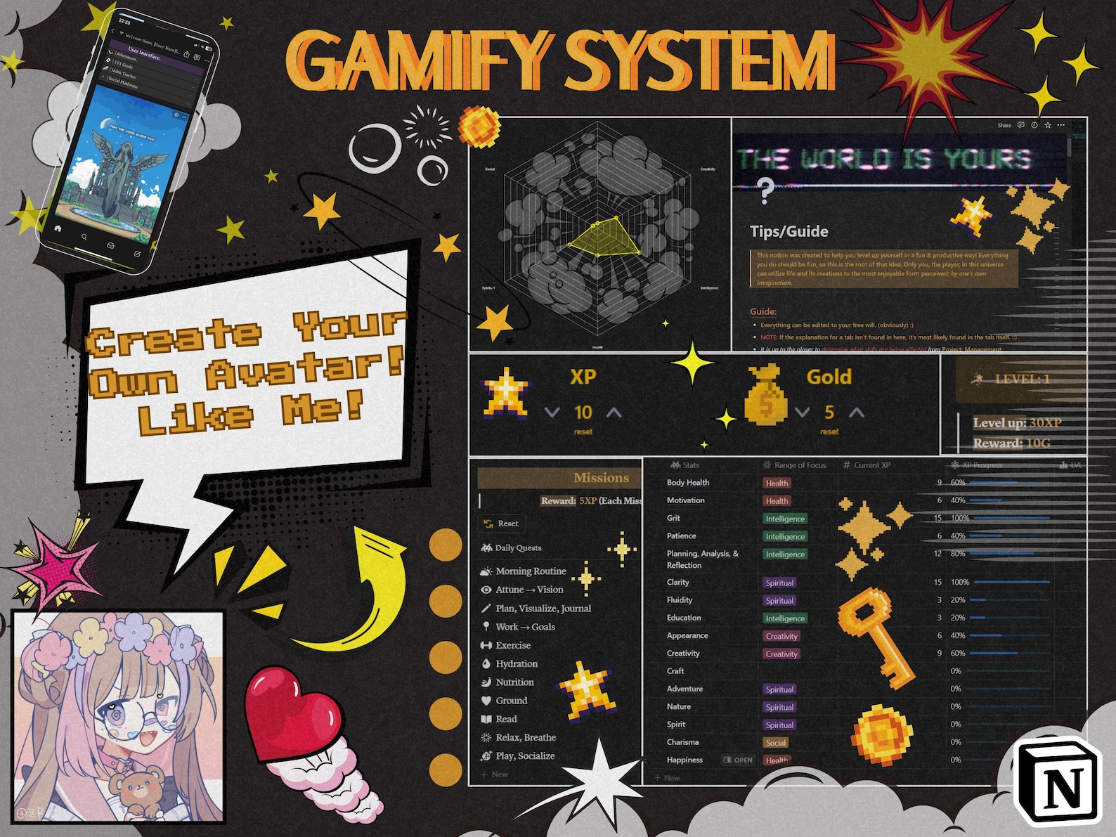 Gamify Your Life Notion Template: Customizable Habit Tracker (digital ...