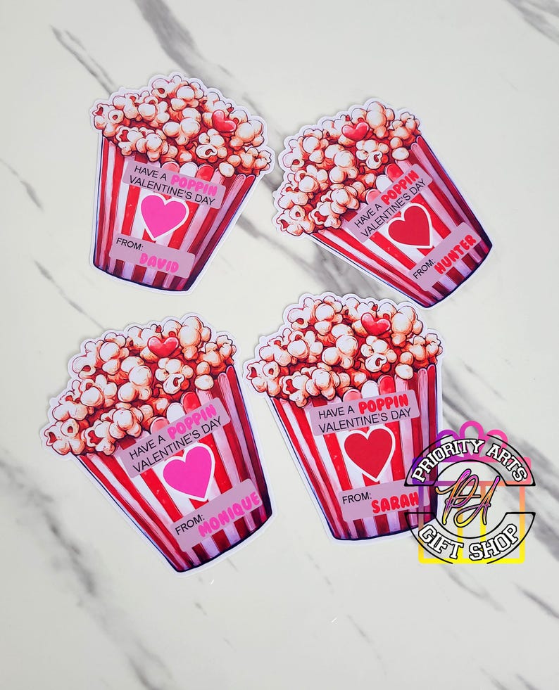 Valentine Popcorn Stickers Set of 12, Valentine's Day Stickers, Boy ...