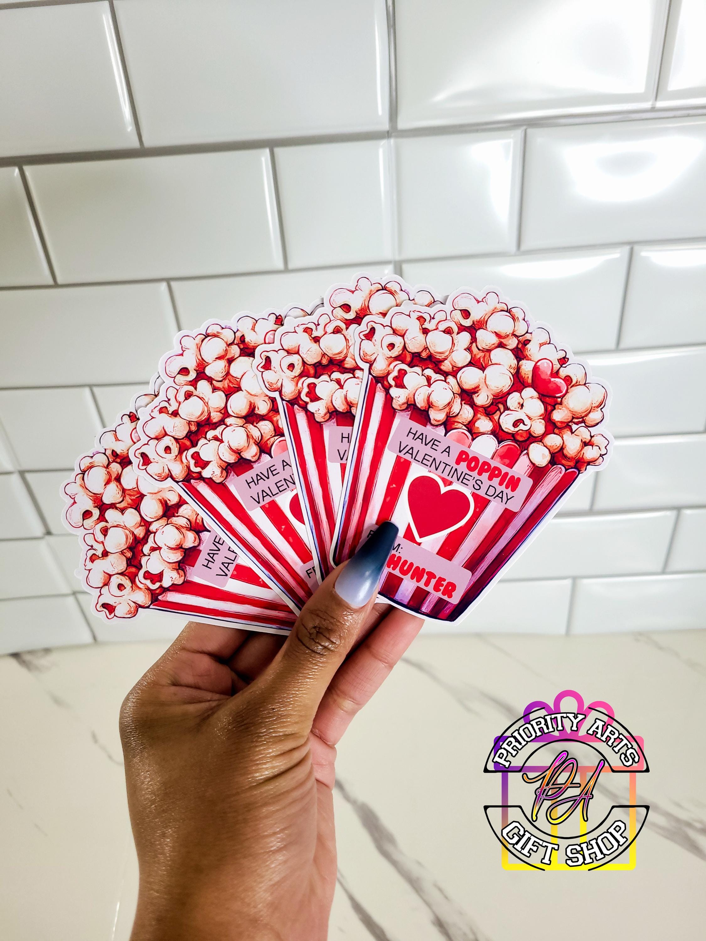Valentine Popcorn Stickers Set of 12, Valentine's Day Stickers, Boy ...
