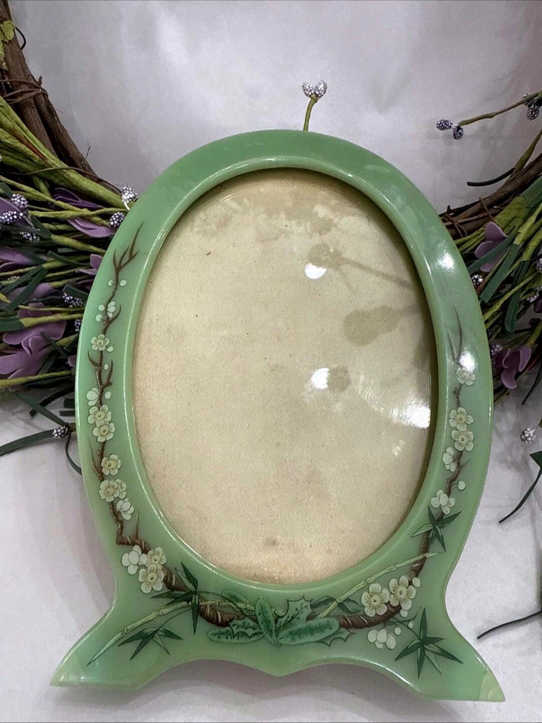 Vintage 1930s Dupont Lucite Green Oval Picture Frame With Floral ...