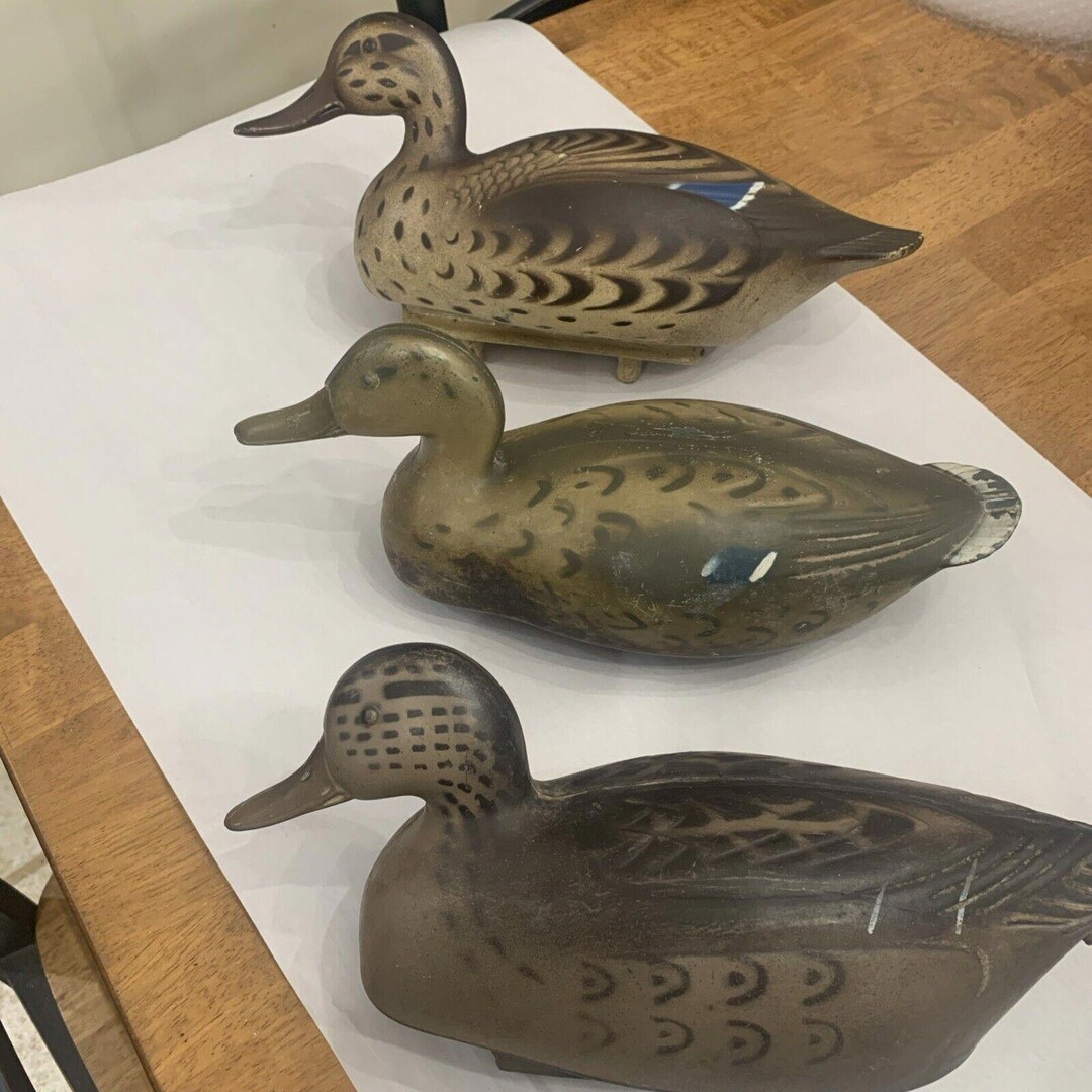 Set of 3 Vintage 13” Plastic Duck Decoy 1 Plasti-duk 2 Animal Trap Co ...