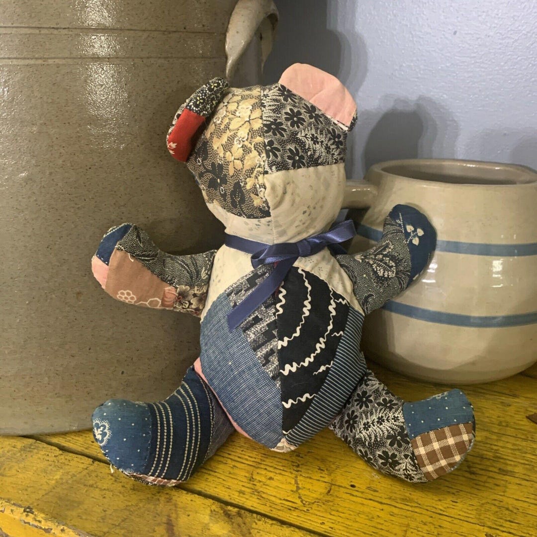 Vintage Patchwork Teddy Bear Plush Quilted Handmade Stuffed Animal Old ...